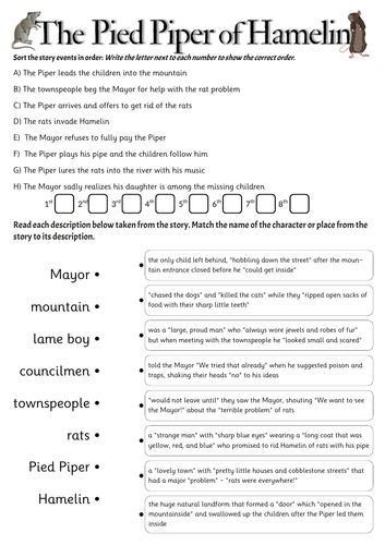 Pied Piper of Hamelin Reading Worksheets | Teaching Resources