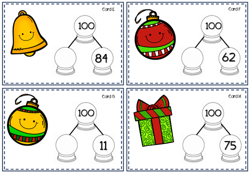 Christmas Maths Number Bond Task Cards for making 100 | Teaching Resources