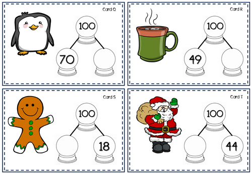 Christmas Maths Number Bond Task Cards for making 100 | Teaching Resources