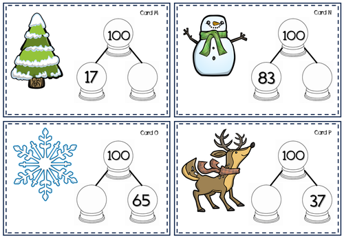 Christmas Maths Number Bond Task Cards for making 100 | Teaching Resources