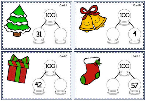 Christmas Maths Number Bond Task Cards for making 100 | Teaching Resources