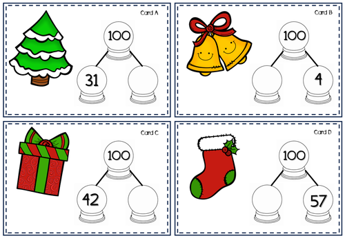 Christmas Maths Number Bond Task Cards for making 100 | Teaching Resources