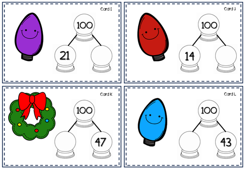 Christmas Maths Number Bond Task Cards for making 100 | Teaching Resources