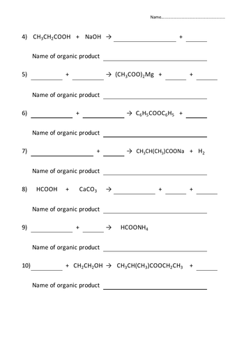 Carboxylic Acids Worksheet - Chemistry A-level | Teaching Resources