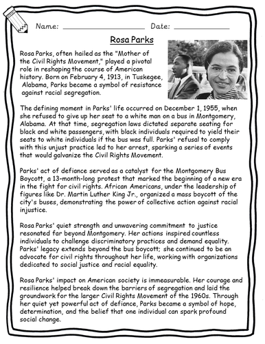 Black History Reading Comprehensions for teenagers and ESL students ...