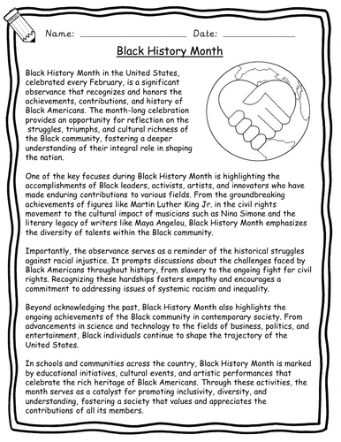 Black History Reading Comprehensions for teenagers and ESL students ...
