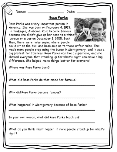 Black History Reading Comprehensions for younger children | Teaching ...