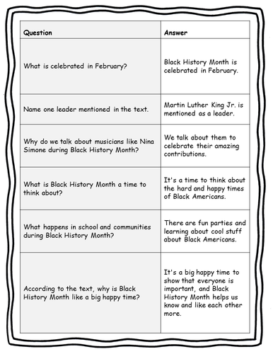 Black History Reading Comprehensions for younger children | Teaching ...