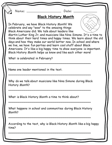 Black History Reading Comprehensions for younger children | Teaching ...
