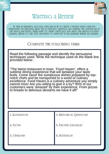 Review Writing Worksheet and Activities | Teaching Resources