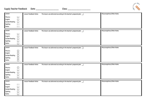 Primary Supply Teacher Feedback Form | Teaching Resources