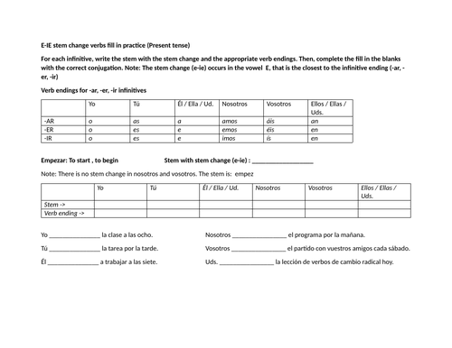 E-IE stem change verbs fill in practice (Present tense) | Teaching ...