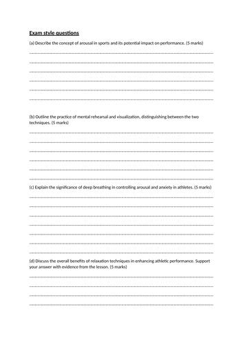 Relaxation techniques IGCSE PE Physical Education | Teaching Resources