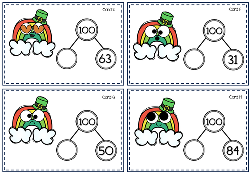 St Patrick's Day - Maths Number Bond Task Cards for making 100 - Math ...