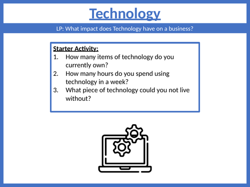 Influences on Business - Technology | Teaching Resources