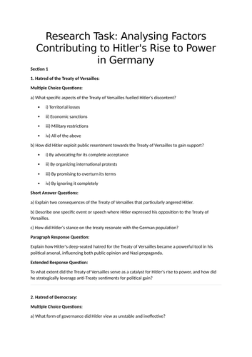 Research Task: Analysing Factors Contributing to Hitler's Rise to Power ...