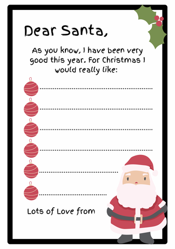 Christmas letter to Santa EYFS/ Early years template. Christmas role ...