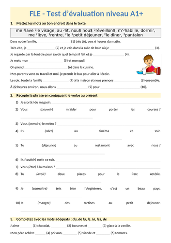 [French test] FFL, FLE A1+ Evaluation test | Teaching Resources