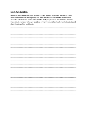 Risk assessments perceived/real IGCSE PE Physical Education | Teaching ...