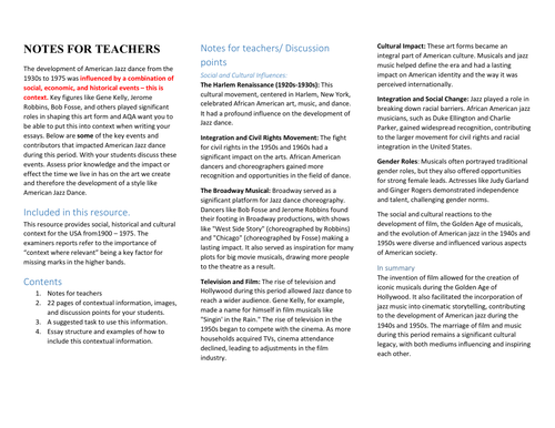Incorporating Context into essays for A Level Dance - American Jazz ...