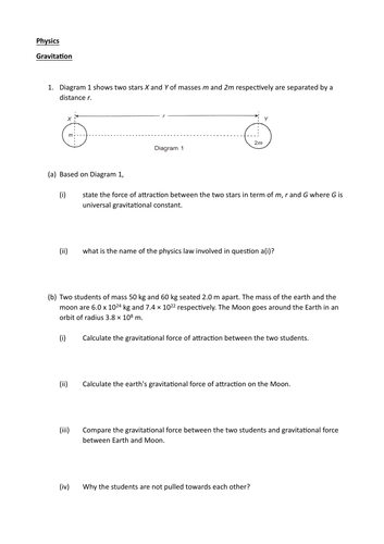 Space Physics : Gravitation Worksheet Bundle (Over 100 Questions with ...