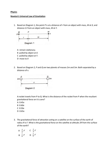 Space Physics : Gravitation Worksheet Bundle (Over 100 Questions with ...
