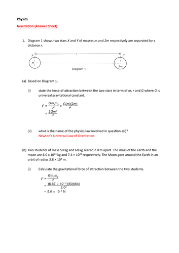 Space Physics : Gravitation Worksheet Bundle (Over 100 Questions with ...