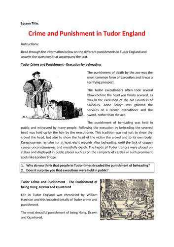 Tudor Crime and Punishments | Teaching Resources