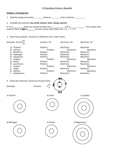 C2 Bonding booklet - Low ability | Teaching Resources