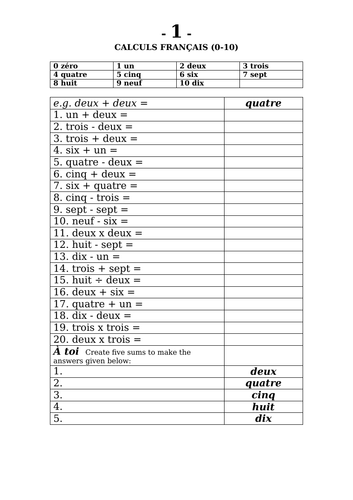 LAST MINUTE LIFESAVERS French resource: 23 worksheets / 600 sums in ...