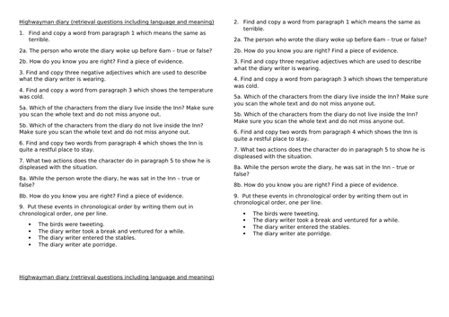 Y5/6 full diary writing unit using The Highwayman poem | Teaching Resources