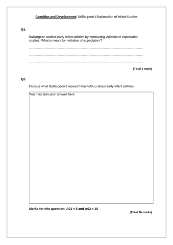 A-Level Psychology - BAILLARGEON'S EXPLANATION OF INFANT ABILITIES ...