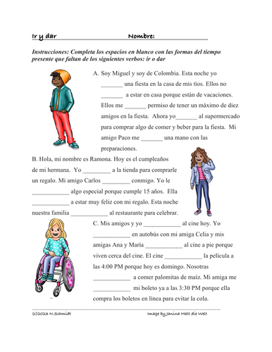 Ir and Dar Practice Fill in the Blanks Reading | Teaching Resources