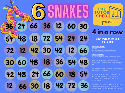 The Tutor Shed Presents - 6 Snakes 4 in a Row - A 6 Times Tables Board ...