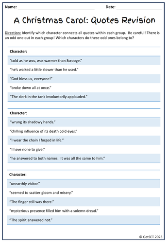 A Christmas Carol Quotes Revision Activity for GCSE | Teaching Resources