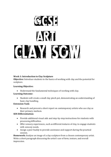 GCSE ART CLAY SCHEME OF WORK | Teaching Resources