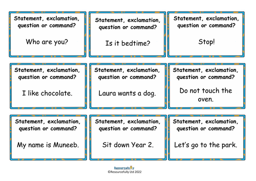 Year 2 Statement, Exclamation, Command and Question Sorting Cards ... Year 2 Statement, Exclamation, Command and Question Sorting Cards ...