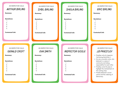 An Inspector Calls Character Flashcards (Simple) | Teaching Resources An Inspector Calls Character Flashcards (Simple) | Teaching Resources