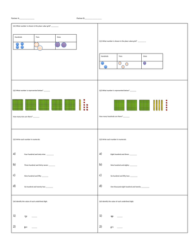 Place Value - partner worksheet - Kagan | Teaching Resources