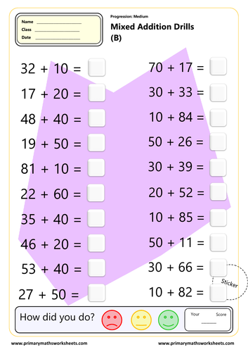 Year 2 Addition Worksheet (Medium) | Teaching Resources