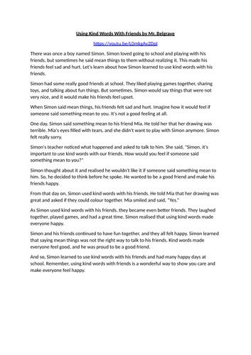 Using Kind Words With Friends (A social Story) | Teaching Resources