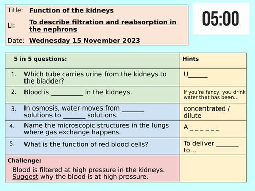 AQA GCSE - Kidney function, filtration, nephrons | Teaching Resources