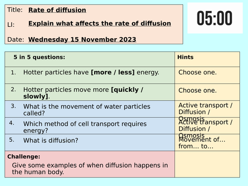 Aqa Gcse Rate Of Diffusion Temperature Practical Teaching Resources