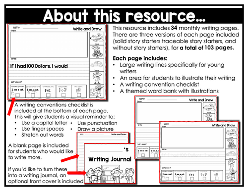 ENGLISH Writing Prompts - Kindergarten and Grade 1 | Teaching Resources