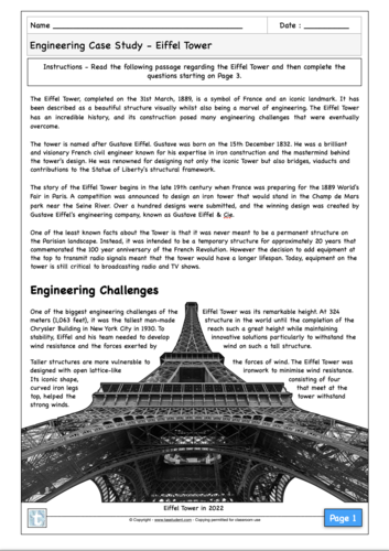 Engineering Case Study - The Eiffel Tower | Teaching Resources