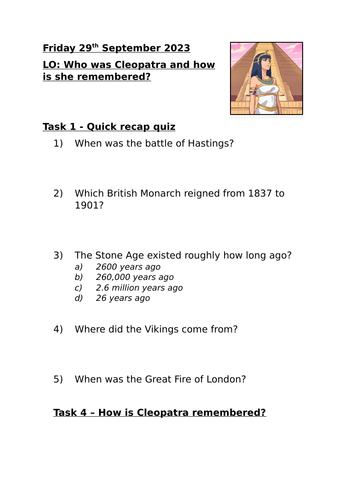 The story of Cleopatra - History - Ancient Egypt | Teaching Resources