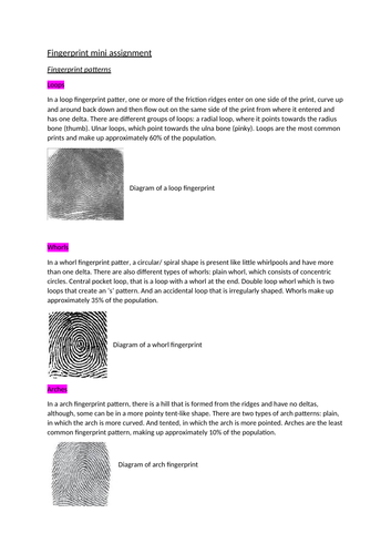 BTEC Forensic Science mini fingerprint assignment | Teaching Resources