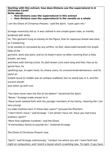 AQA GCSE Literature A Christmas Carol Example Reponses | Teaching Resources