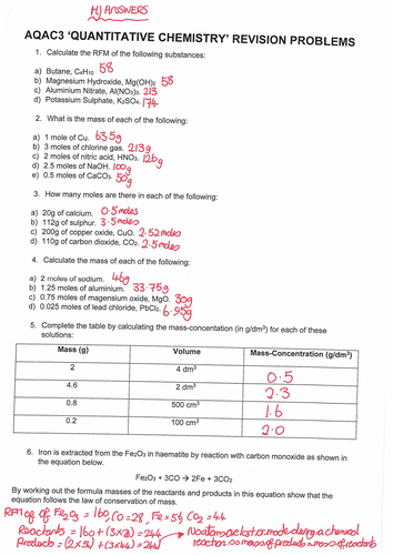 AQA C3 'Quantitative Chemistry' Higher Combined & Triple Problems ...