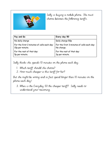 Comparing prices of mobile phone tariffs | Teaching Resources